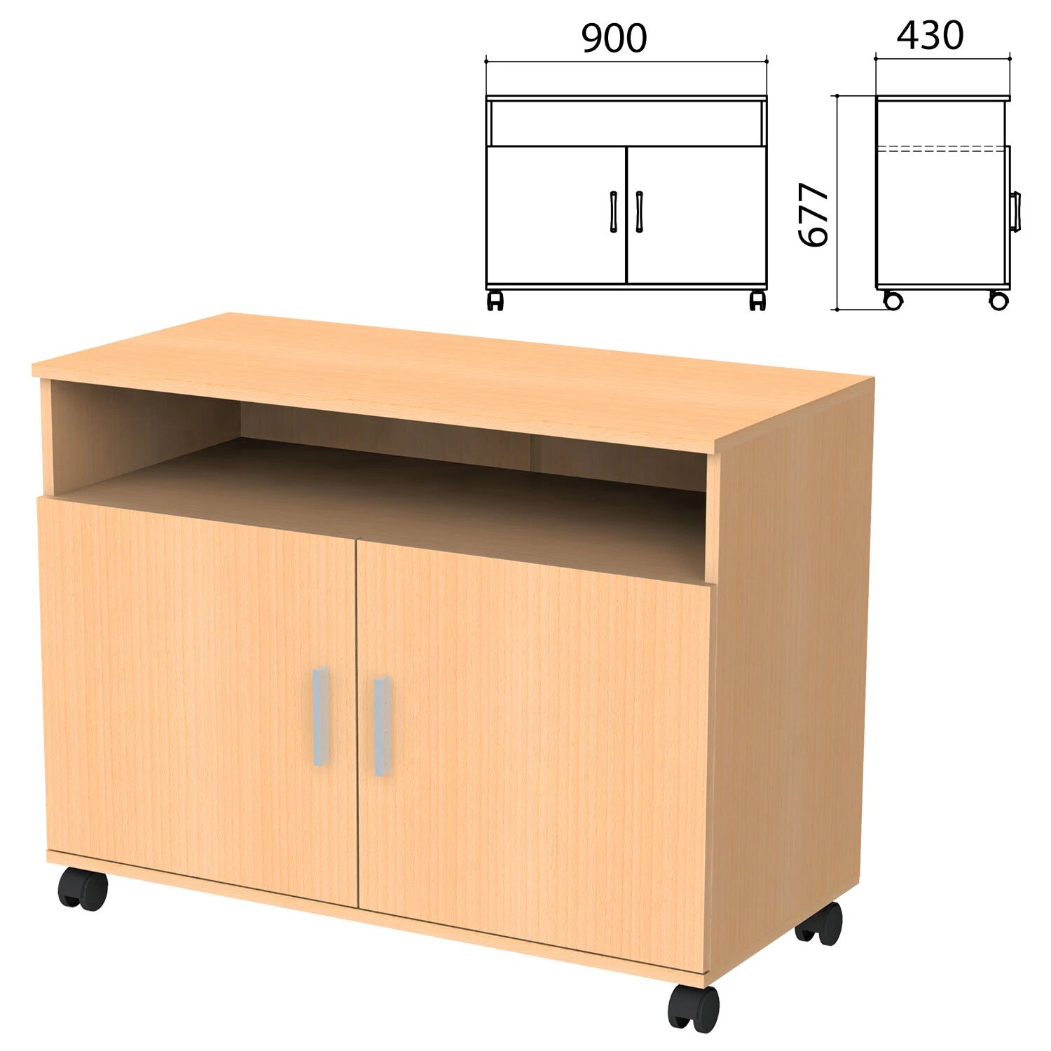 Тумба для оргтехники "Канц", 900430677 мм, 2 двери, цвет бук невский