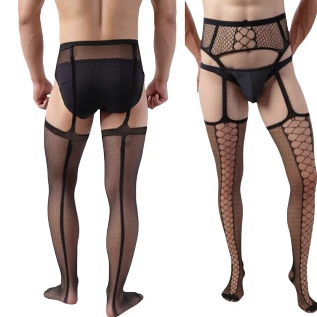 Мужские модные сетчатые леггинсы, сексуальные колготки, черные сетчатые чулки, нежное нижнее белье, летние, осенние, зимние фетиш-чулки для мужчин.