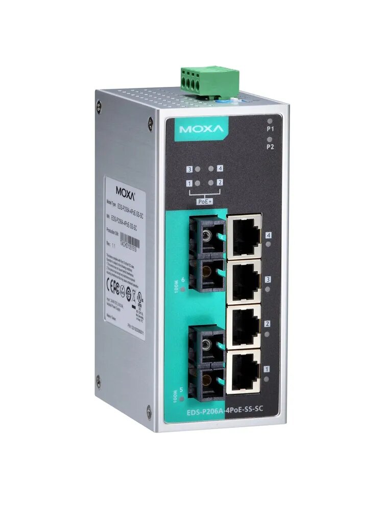 Коммутатор промышленный MOXA EDS-P206A-4PoE-SS-SC-T