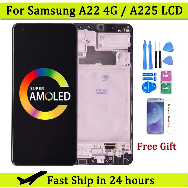 Super AMOLED для Samsung A22 4G ЖК-дисплей для Samsung A225 A225F SM-A225F/DS AMOLED With Frame
