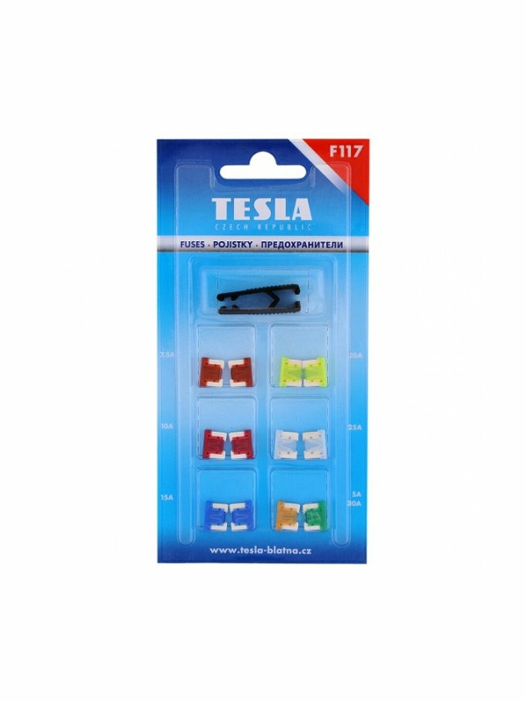 Набор предохранителей TESLA Low Profile MINI 12 шт. + щипцы: 5A-1, 7.5A-2, 10A-2, 15A-2, 20A-2, 25A-2, 30A-1