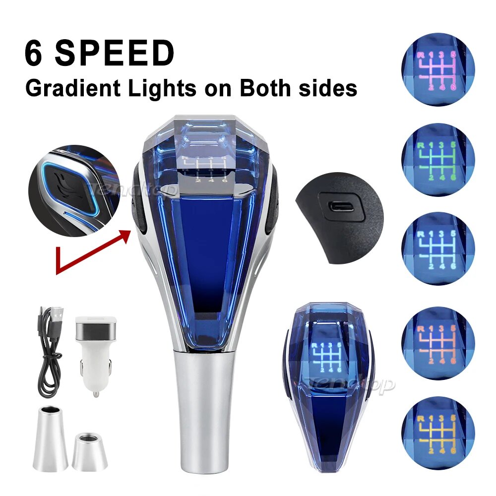 Автомобильная универсальная хрустальная ручка переключения передач со светодиодной 6 speed-Lights