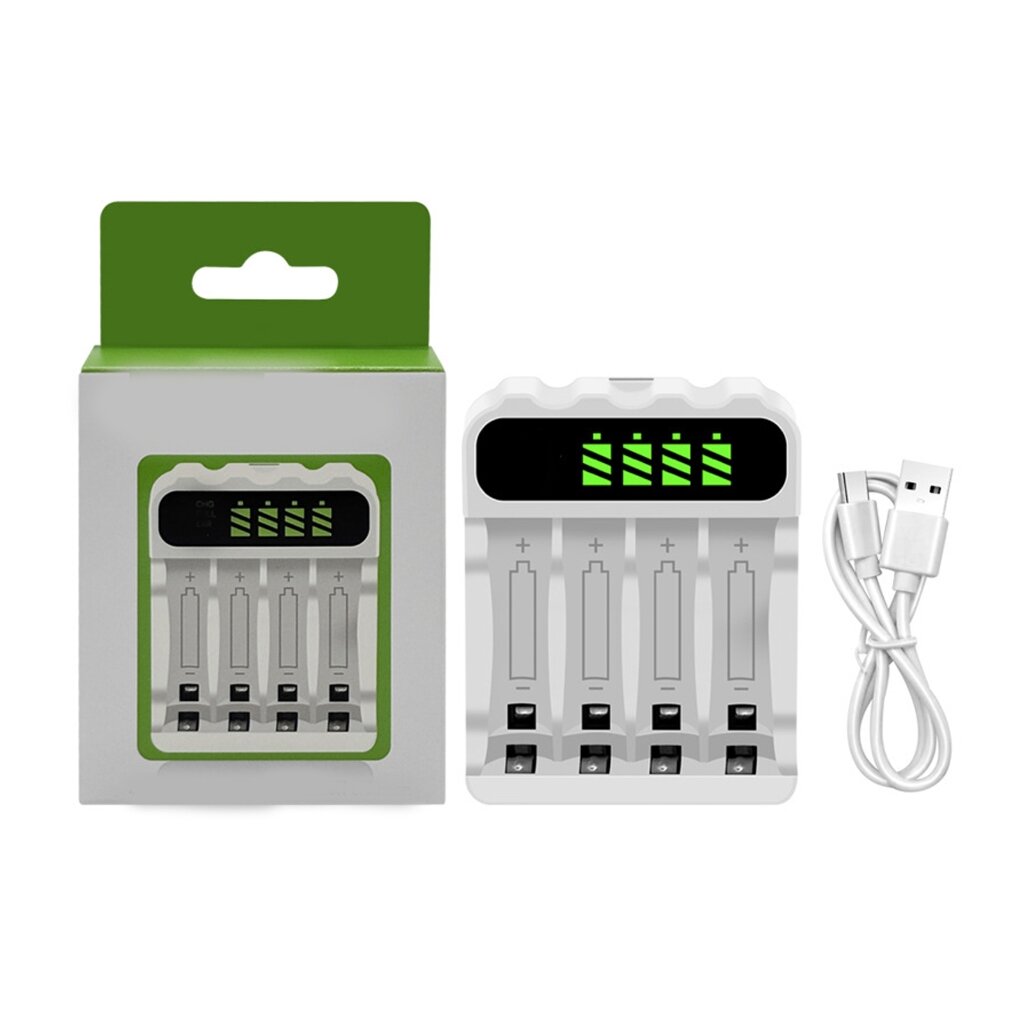 Док-станция для зарядки аккумуляторной батареи с 4 отсеками, разъем USB C, ЖК-экран для аккумуляторов 2 А и 3 А с подробным описанием выходного тока