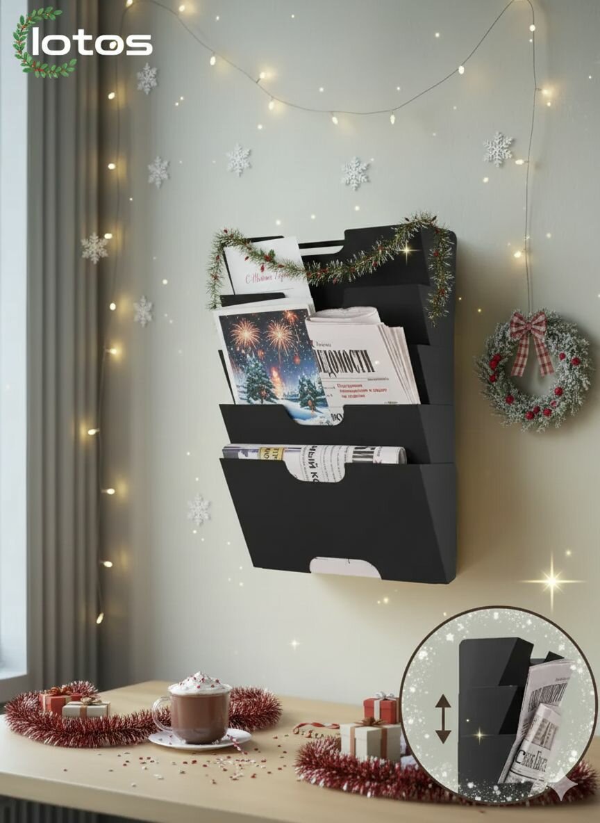 Газетница-Органайзер "Лотос" Настенная - Черная