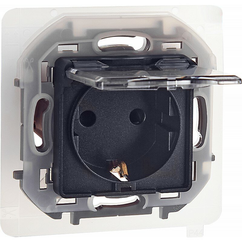 Розетка 2К+З IP 44 с откидной крышкой и шторками немецкий стандарт 16 А 250 В~ INSPIRIA антрацит LEGRAND (673743), цена за 1 шт