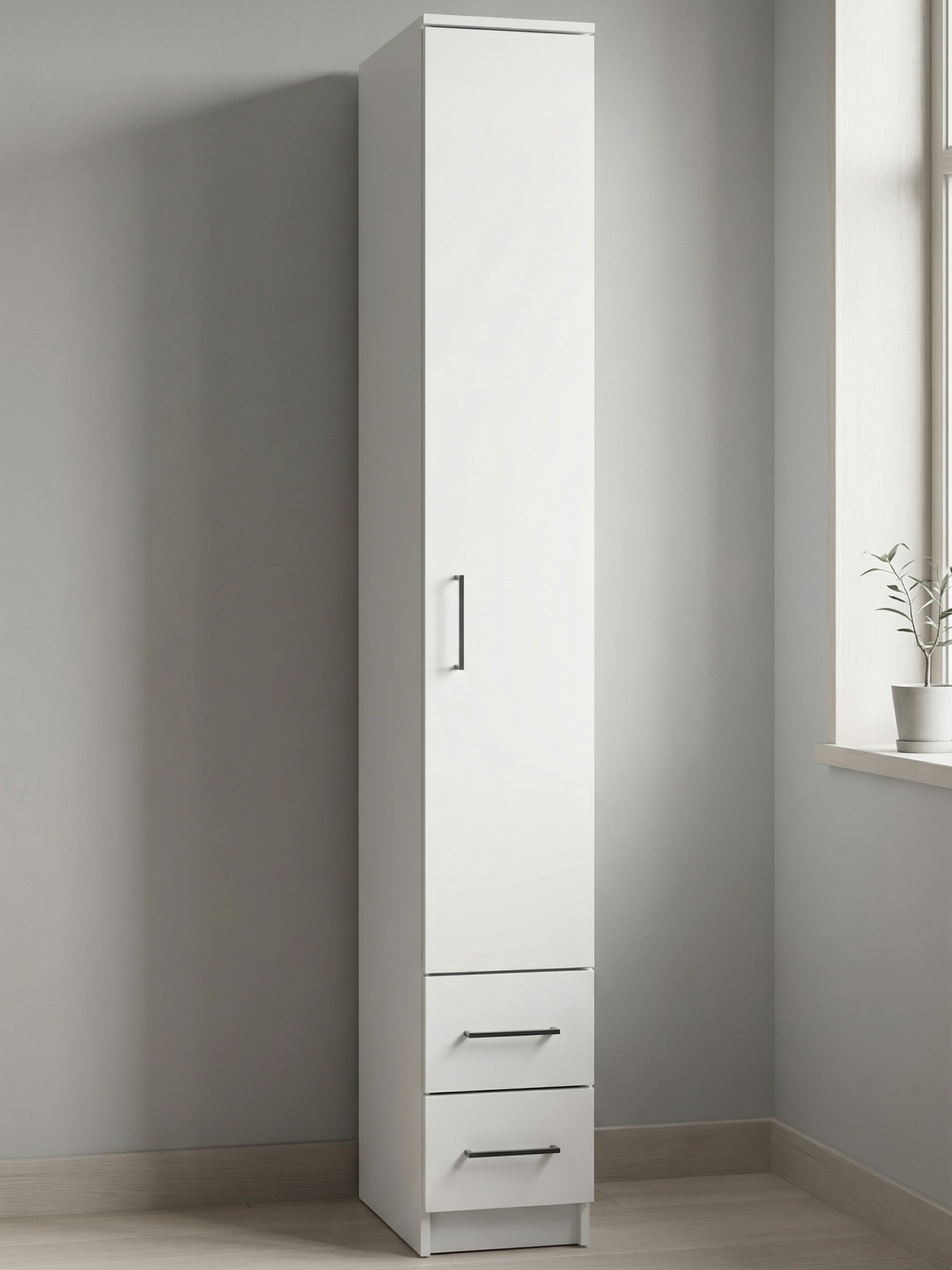 Узкий шкаф-пенал Шик-15 с 2 ящиками и полками, ШхГхВ: 30х50х210 см