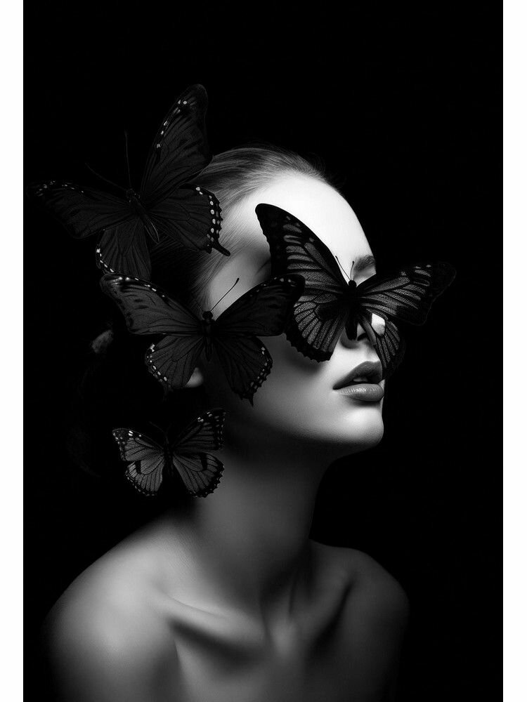 Алмазная картина "Черная бабочка" / Алмазная вышивка / Круглые стразы 40х50 см