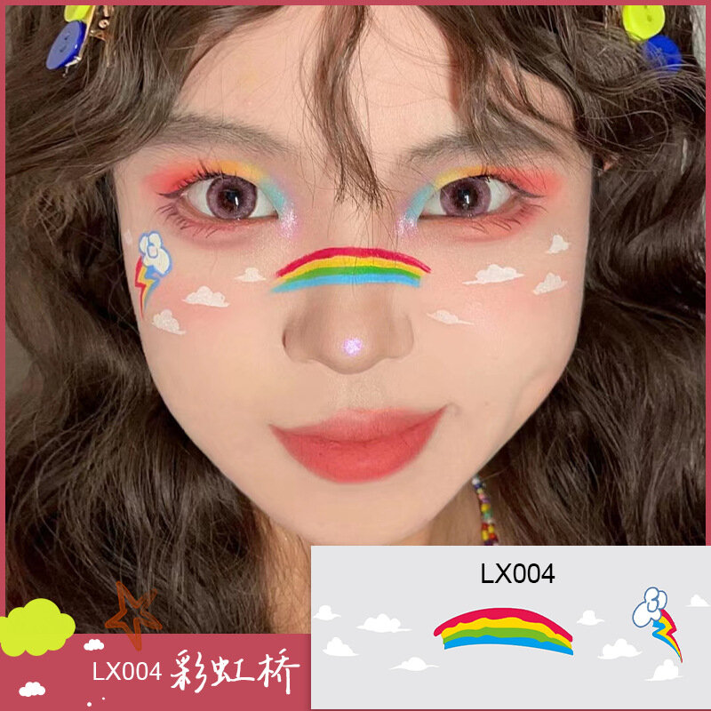 Милые и очаровательные наклейки для макияжа лица в стиле «девочка», румяна в виде звезд и сердечек, наклейки-татуировки для фотосессий с рисунком глаз и лица.