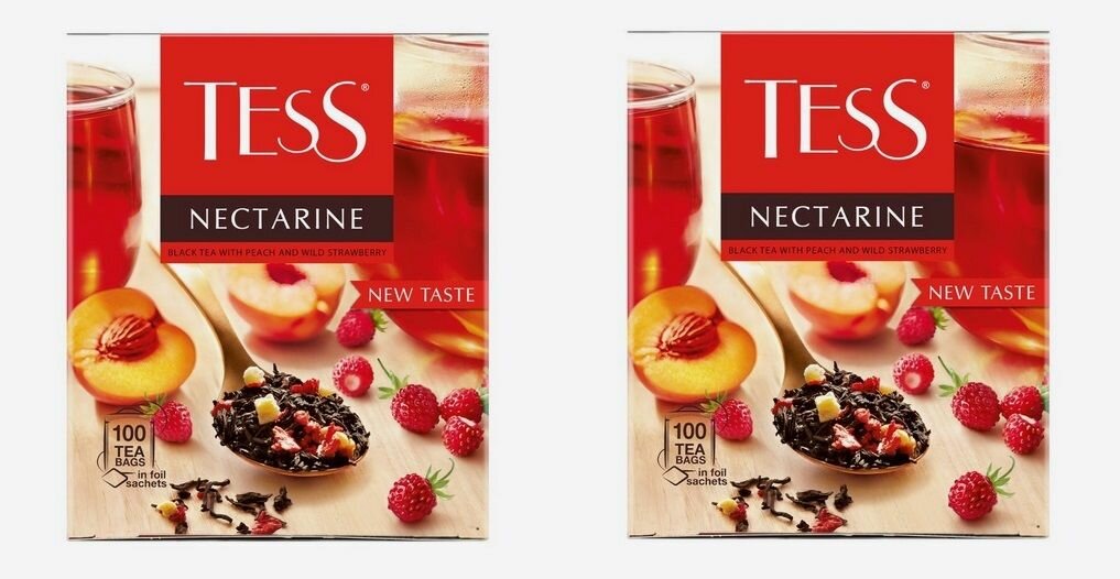 Tess чай черный пакетированный , Nectarine с персиком и земляникой, 100 пак х 1,5г , 2 шт/