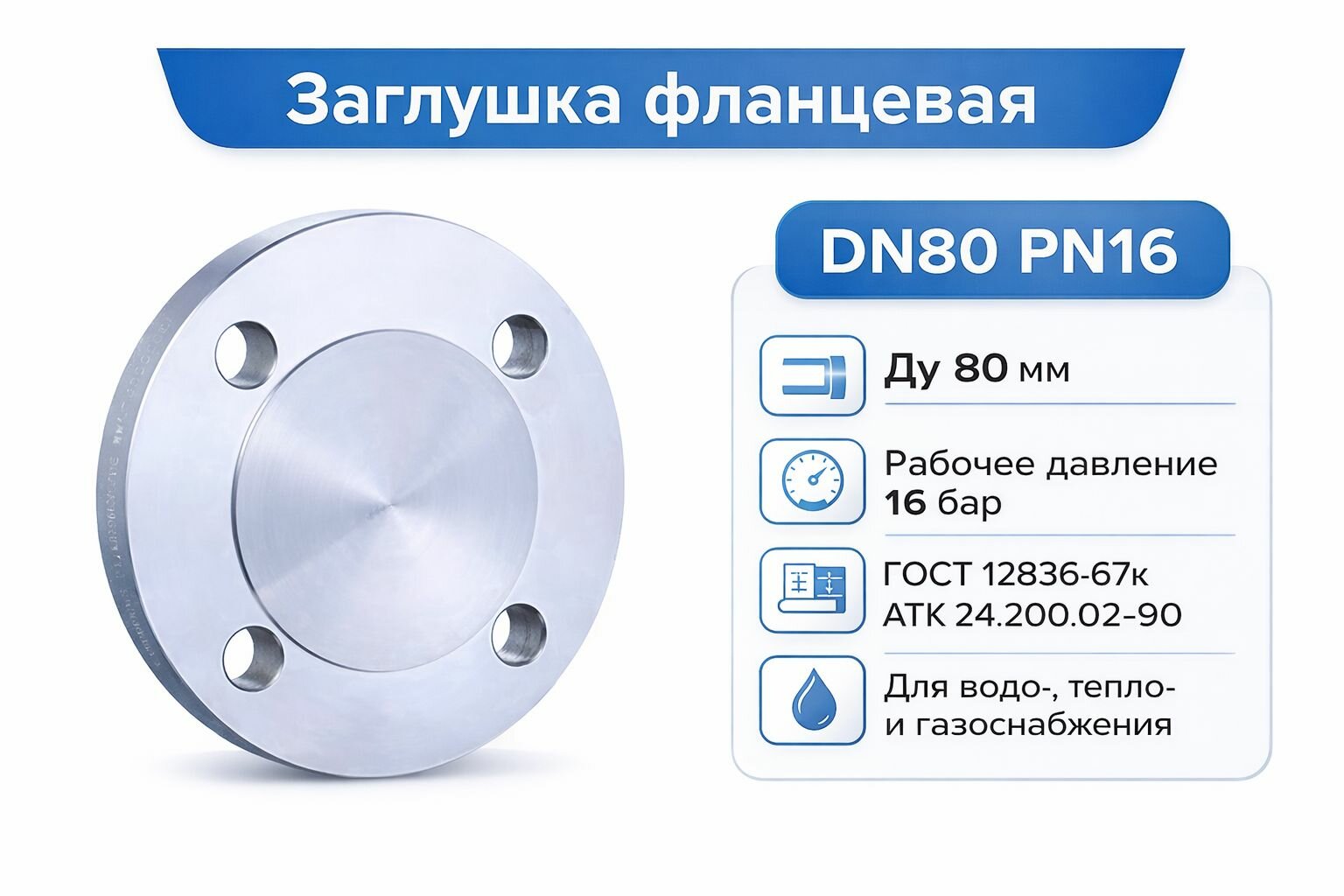 Заглушка фланцевая Ду80 Ру16 АТК 24.200.02-90 ГОСТ 12836-67к