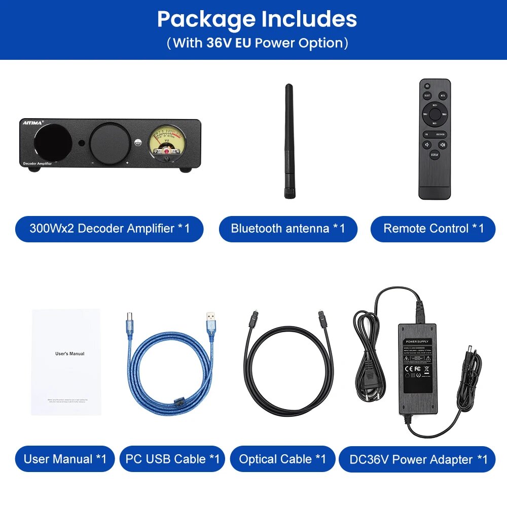 Aiyima 300Wx2 HIFI Bluetooth усилитель Amplifier 36V EU