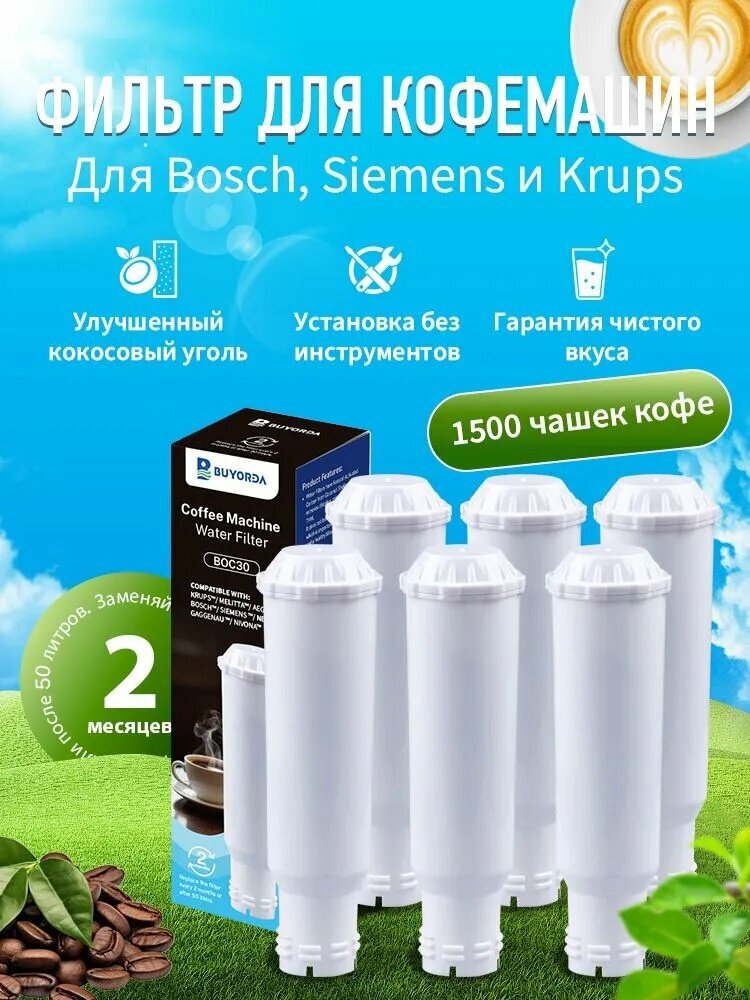 Сменный картридж-фильтр для воды для кофемашин Bosch/Siemens/ Krups F088, 6 штук в упаковке