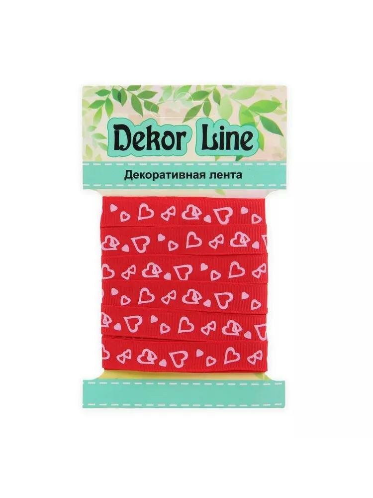 Лента репсовая КНР "Сердечки", 10 мм х 3 м, цвет красный