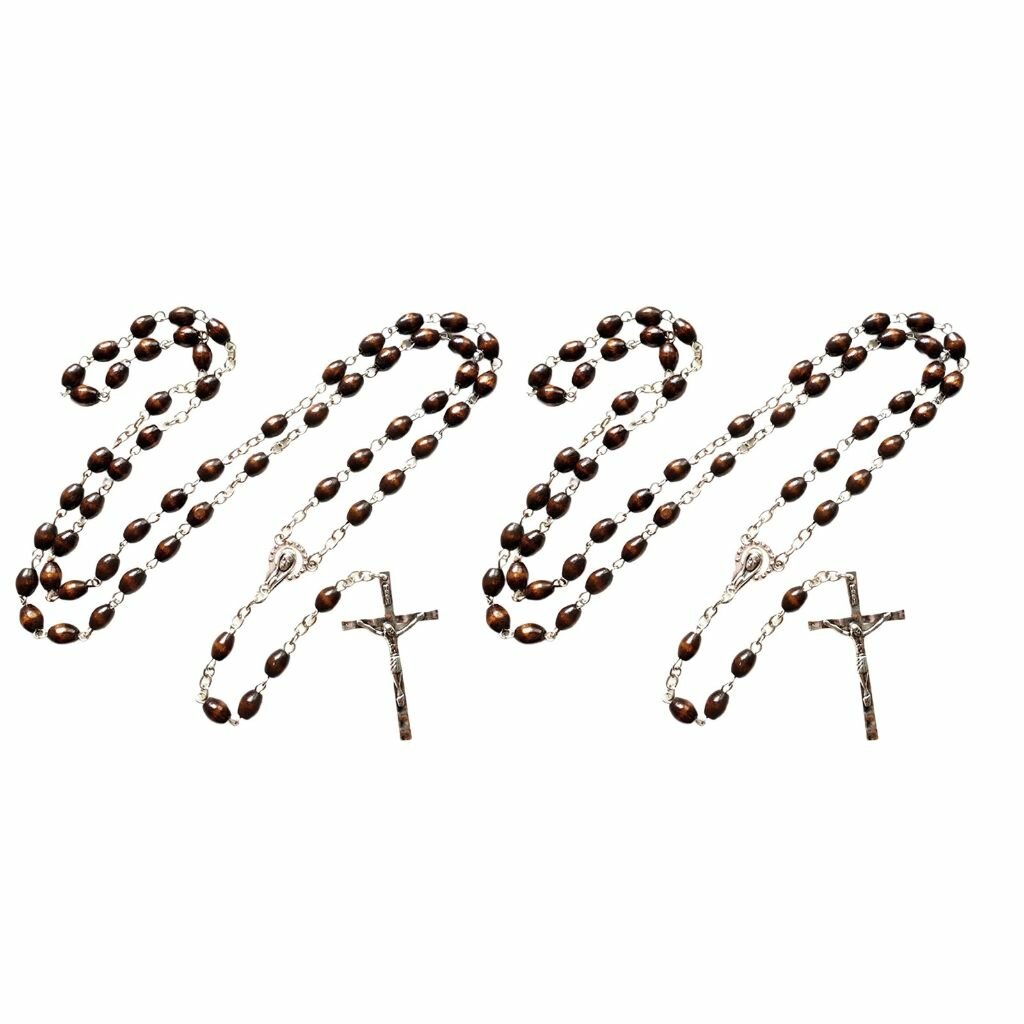 Набор из 2 четок, деревянных бусин, ожерелья с подвеской в виде крестов для христиан-католиков, молитвенной цепочки, религиозного причастия