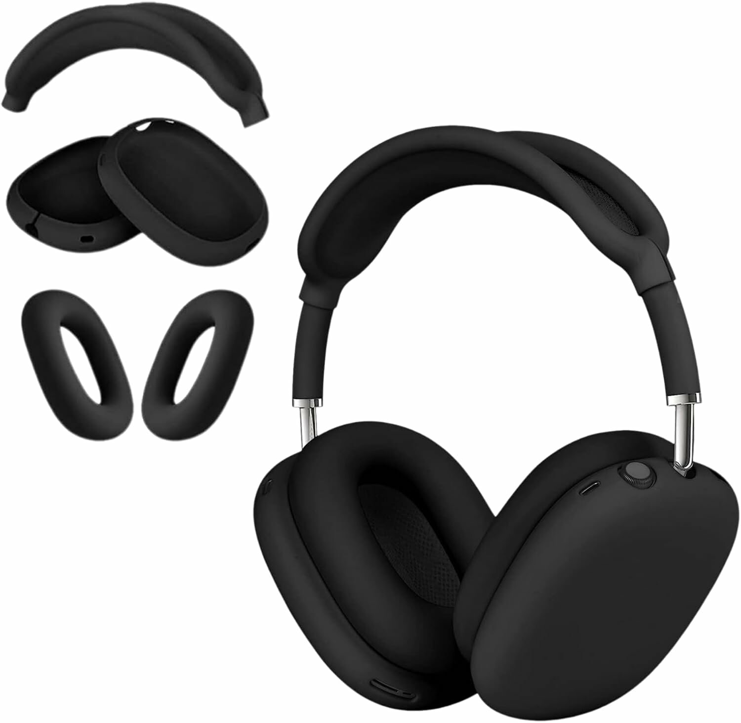 3-в-1 силиконовый чехол для наушников AirPods Max, защитные накладки для ушных амбушюр, амбушюры, подушка для головы для AirPod Max, силиконные защитные аксессуары для AirPods Max (черный)