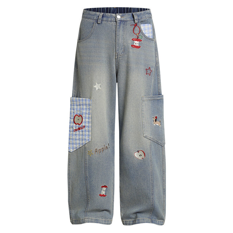 MON Мужские Брюки Бежевые Плиссированные Толстые Зима Уличные Свободные Деним, Размер_XL