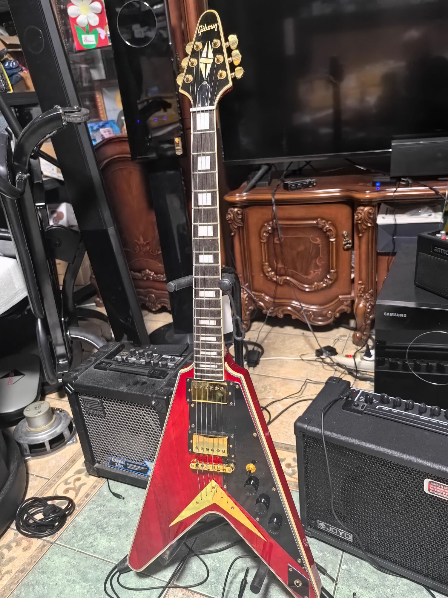 Комплект 5в1 Gibs LЕS Paul Custom Style Серии Gold Premium Электрогитара из Красного дерева