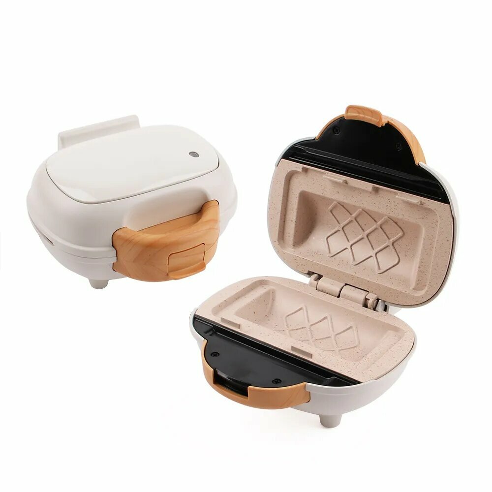 DMWD Вафельница Бутербродница для электрической плиты сэндвичница, мини-сковорода, Форма для выпечки горячих сэндвичей 500 Вт, кремовый