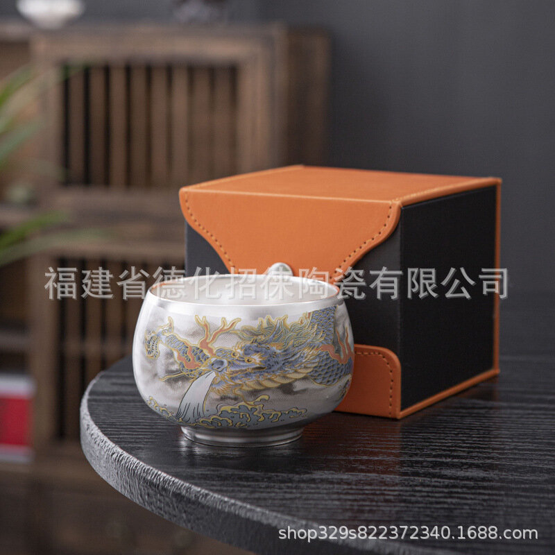 Чашка для чая из чистого серебра, креативная национальная тенденция, чашка для чая в китайском стиле, подарок, одиночная чашка, керамическая чаша для чая, культурный креативный продукт, чашка для дегустации, подарочная коробка