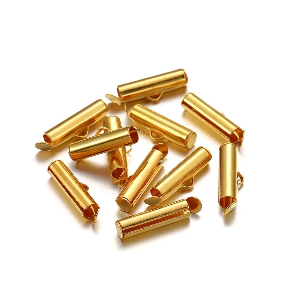 Концевик для браслета и бижутерии 10мм / Зажим для фенечки из бисера / Концевик для лент - 50шт , цвет золотой