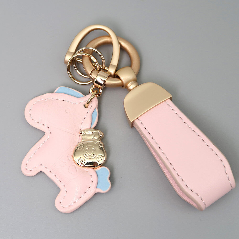 Быстро обогатите себя, брелок для ключей с узором маленькой овечки, кожаный брелок с маленькой лошадкой, интернет-знаменитость, парный брелок с жемчугом и золотом