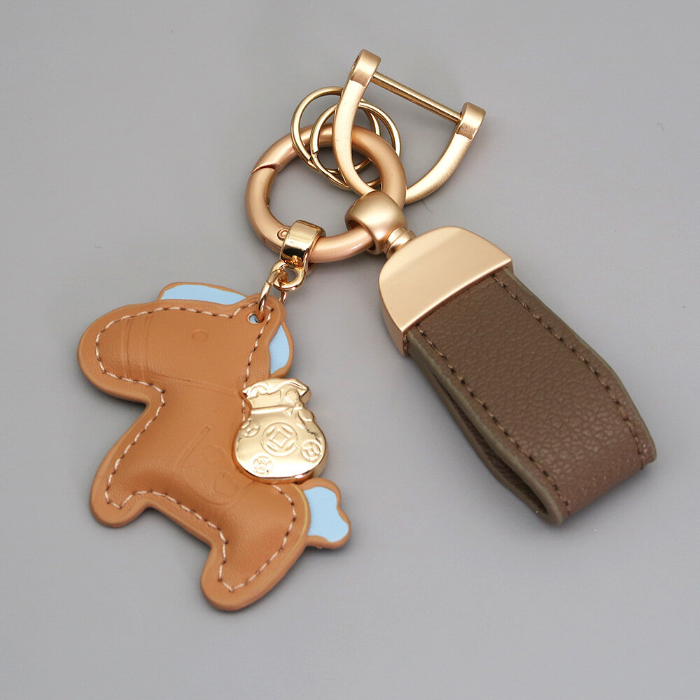 Быстро обогатите себя, брелок для ключей с узором маленькой овечки, кожаный брелок с маленькой лошадкой, интернет-знаменитость, парный брелок с жемчугом и золотом