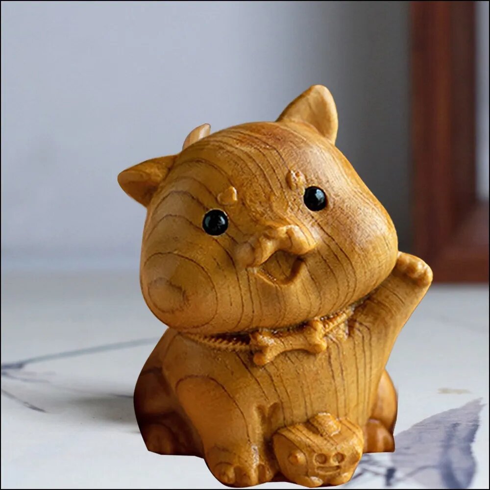 Деревянные статуэтки зодиака ручной работы, милые украшения рабочего стола в форме животных, для подвески аксессуаров