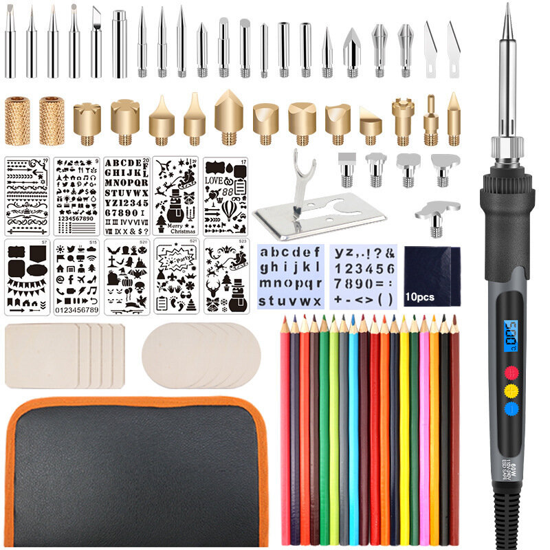 Набор электрических паяльников с цифровым дисплеем для пирографии 110V, огненная паяльная ручка, набор для выжигания по дереву