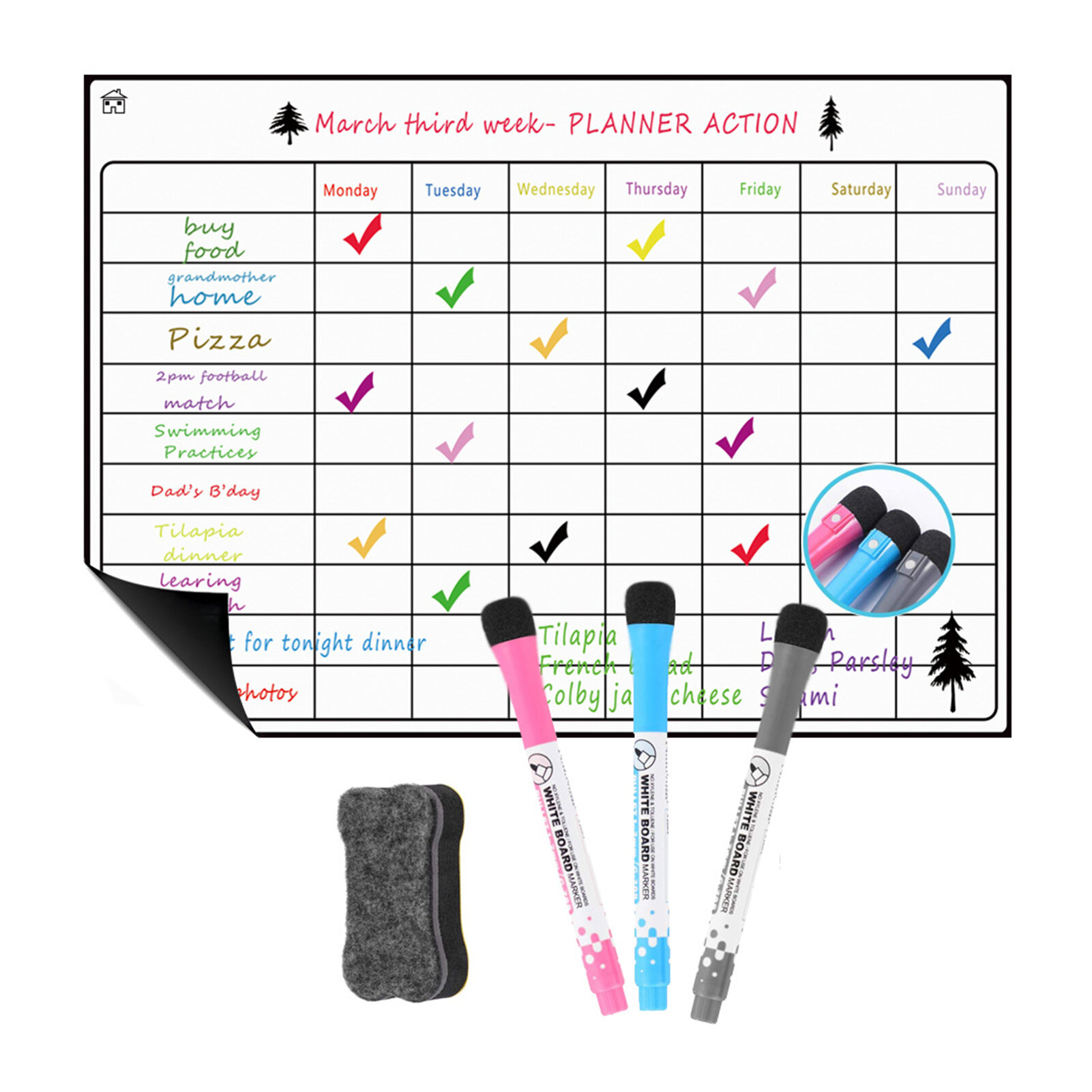 Магнитная Доска: 42x30 Cm Экологичный Материал Для Холодильника И Металлических Поверхностей - Сухостираемый Календарь С 3 Маркерами И Стирателем Для Семей И Офисных Работников Магнитный Планировщик
