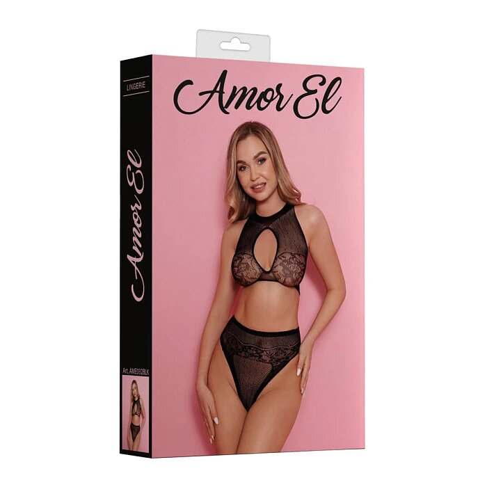 Комплект белья из лифа и высоких трусиков «Amor El», чёрный (S/L)