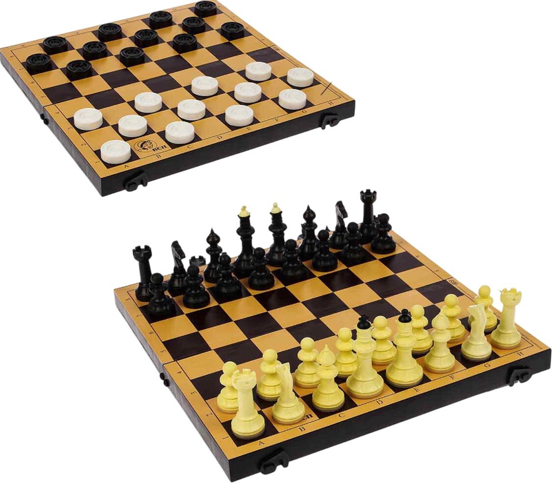 Классические настольные игры "Семейная" для двоих: шахматы, шашки, 2 в 1, набор игр с пластиковой доской и фигурами, 30х30 см