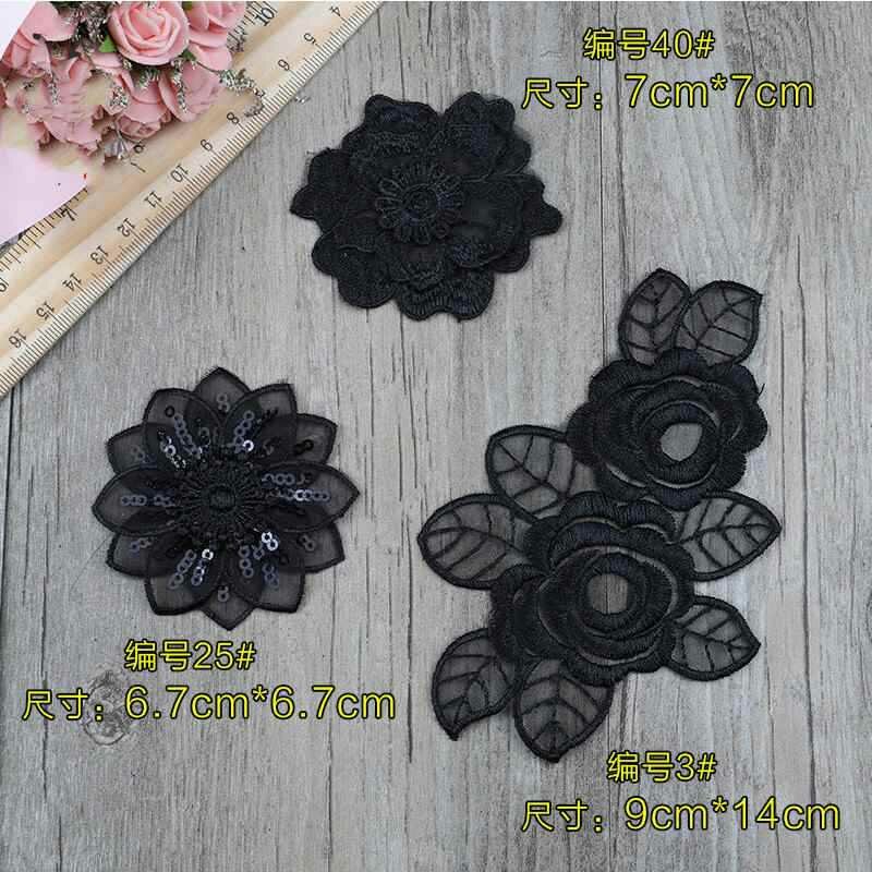 Черная кружевная вышивка, органза для декора одежды и брюк, цветочная нашивка, ремонт дырок на сетчатой юбке Lingzhi