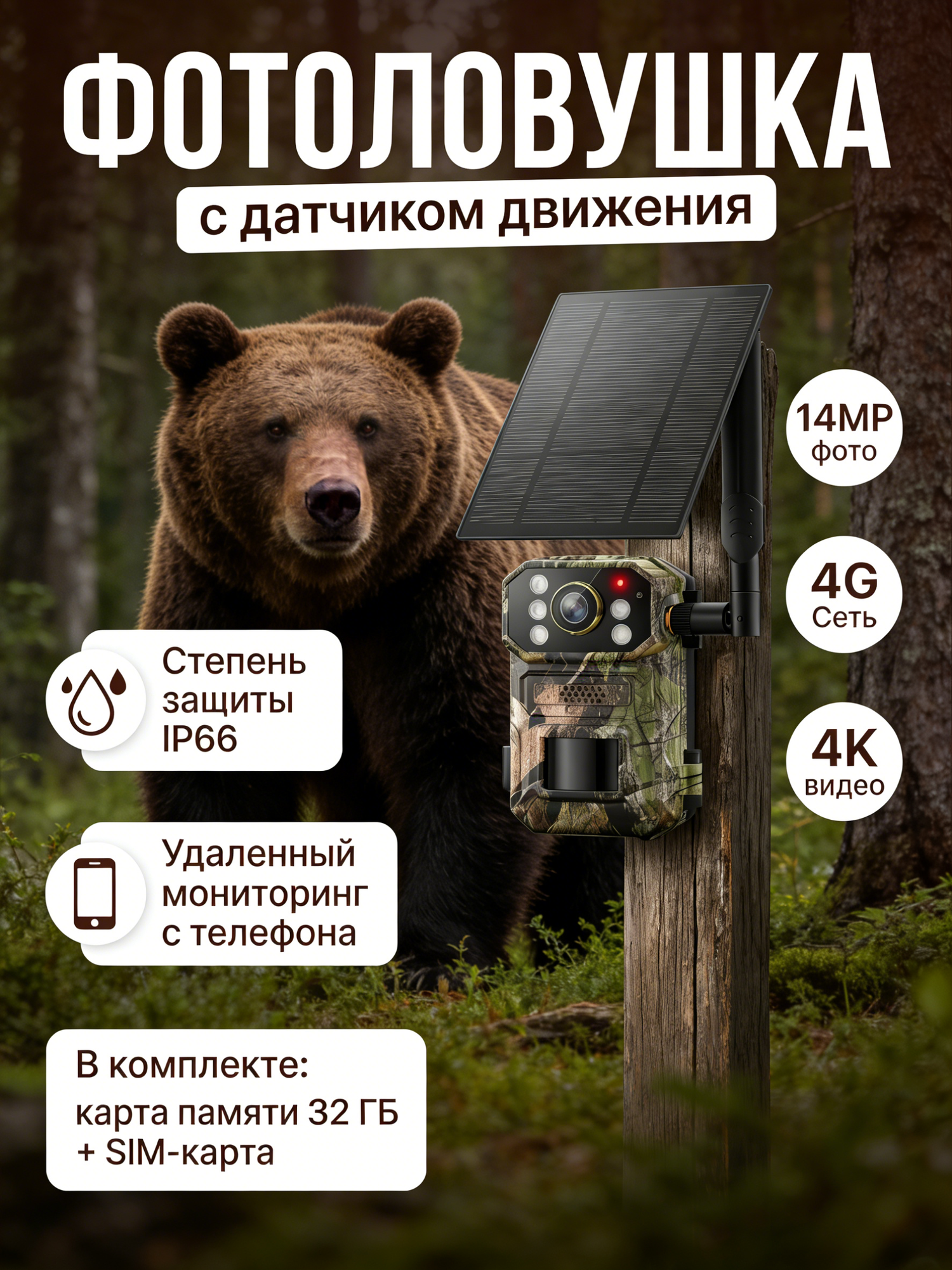 Фотоловушка, ночное видение, сим-карта, высокая четкость, водонепроницаемая, пылезащитная