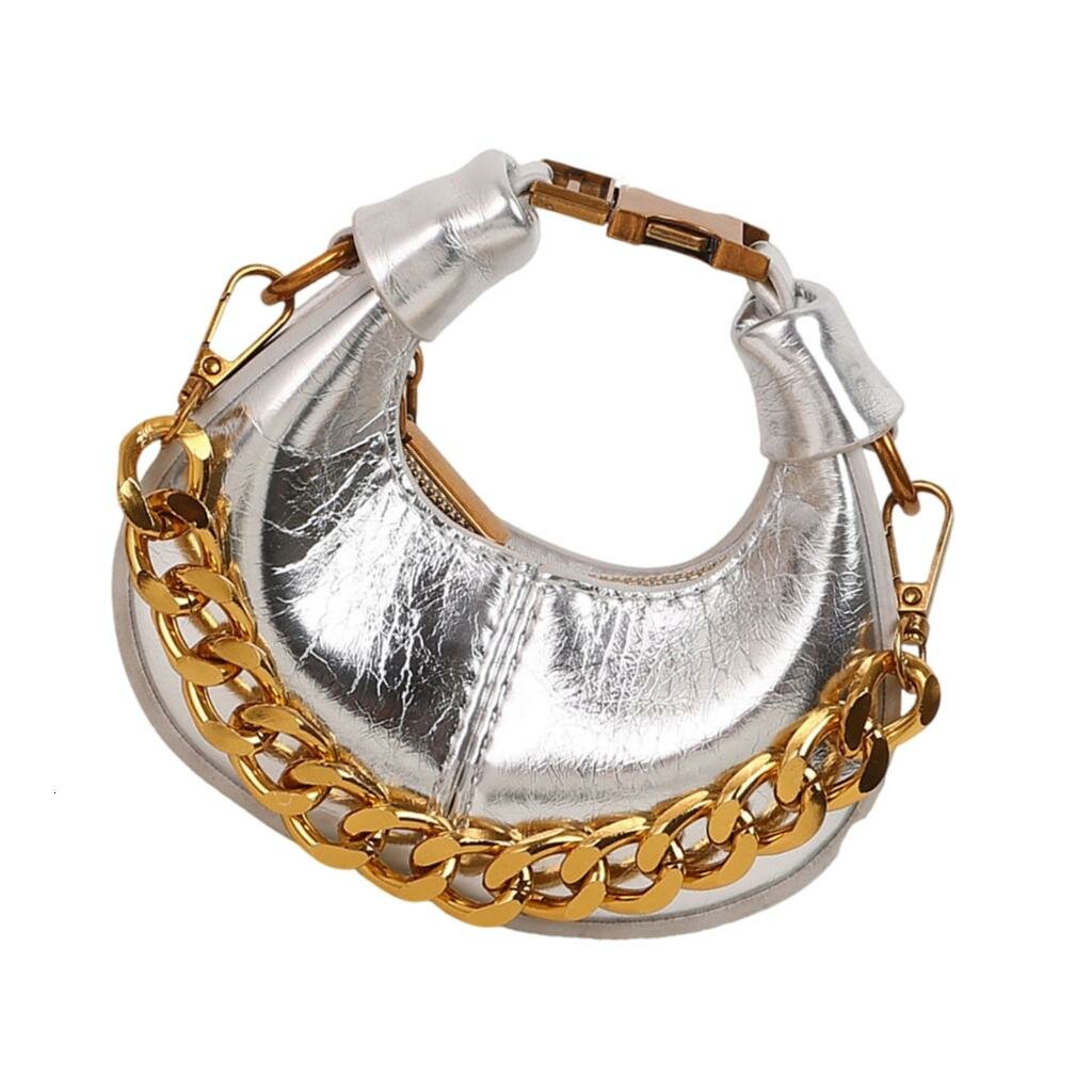 Женская сумка-полумесяц, Серебро