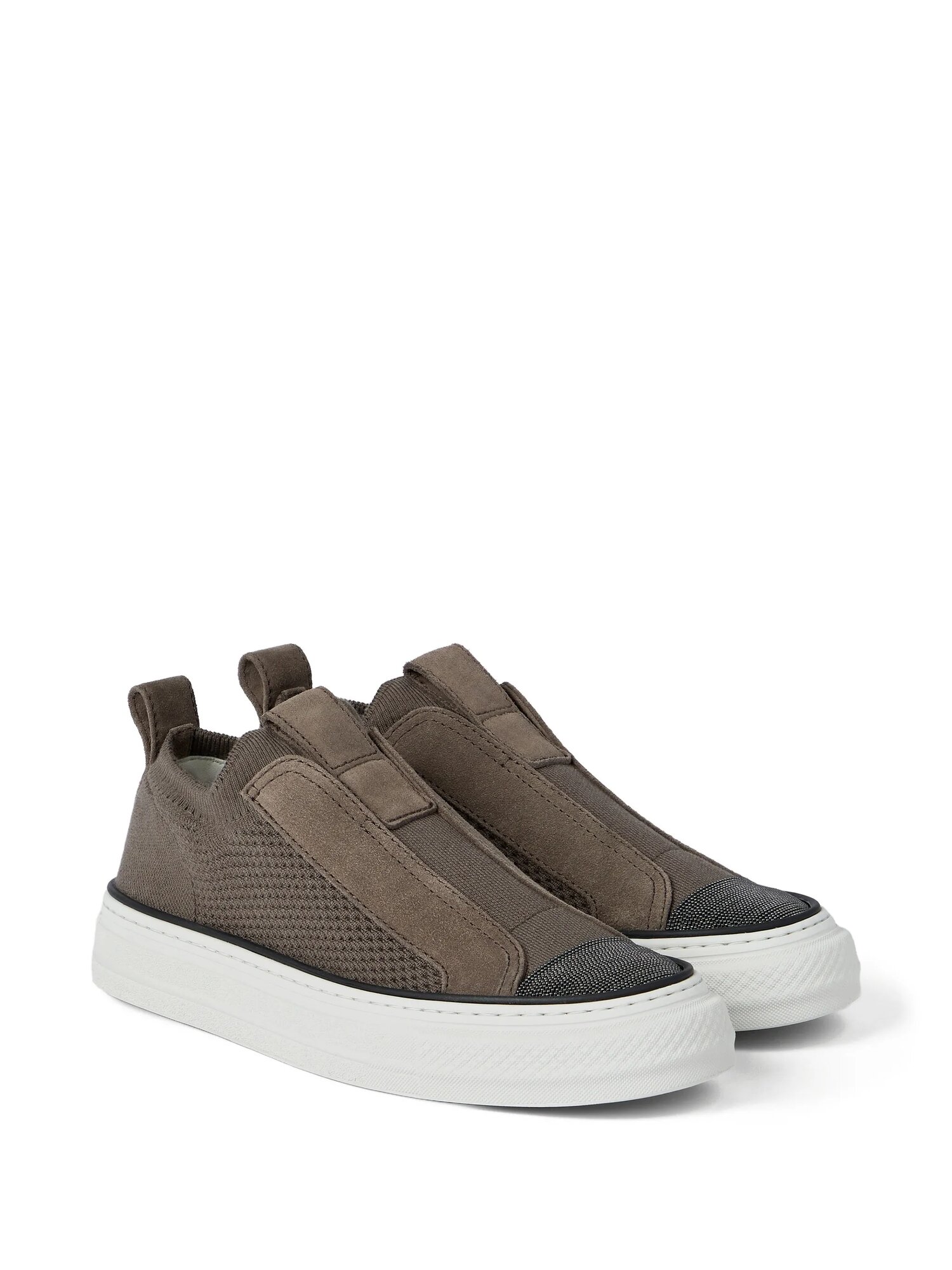 Кроссовки BRUNELLO CUCINELLI Knitted slip-on sneakers, размер 35,5, brown — фото 1