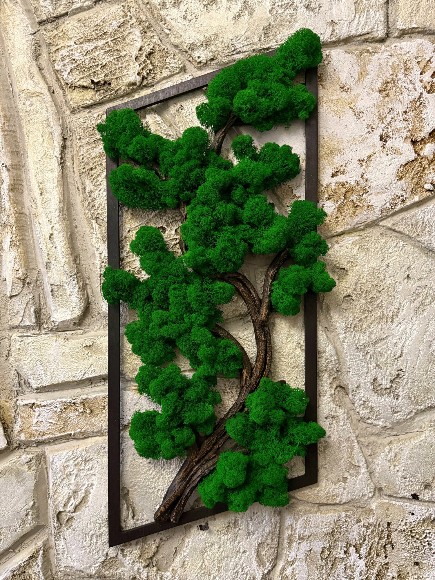 Декоративное прямоугольное панно Бонсай "Дерево-ветка", картина на стену из стабилизированного мха