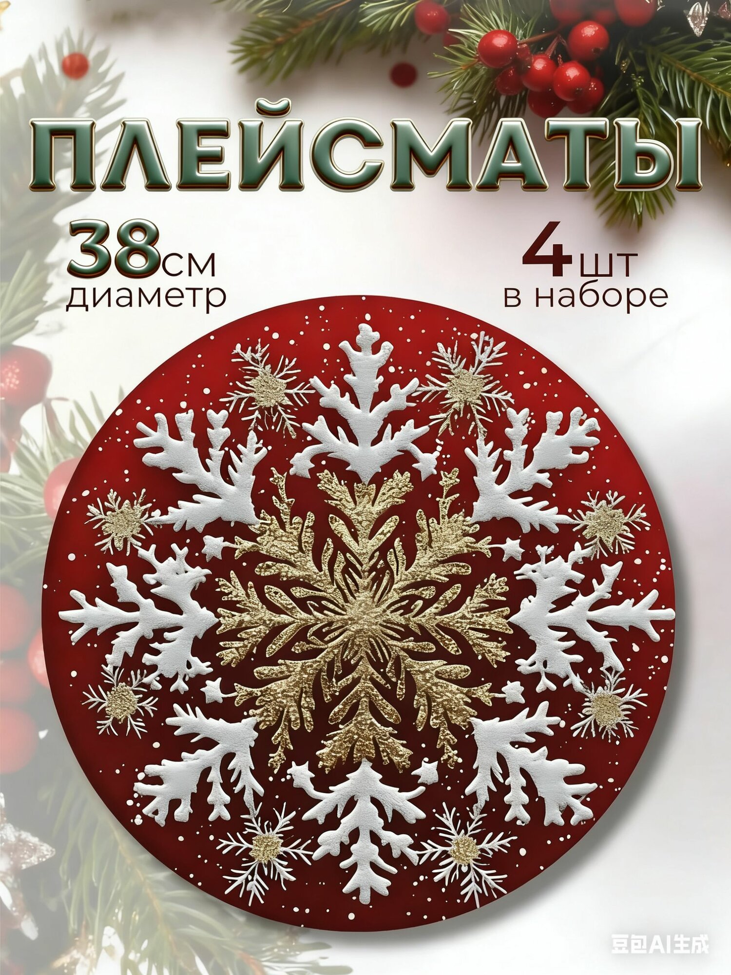 Плейсматы новогодние сервировочные диатомитовые набор 4 шт