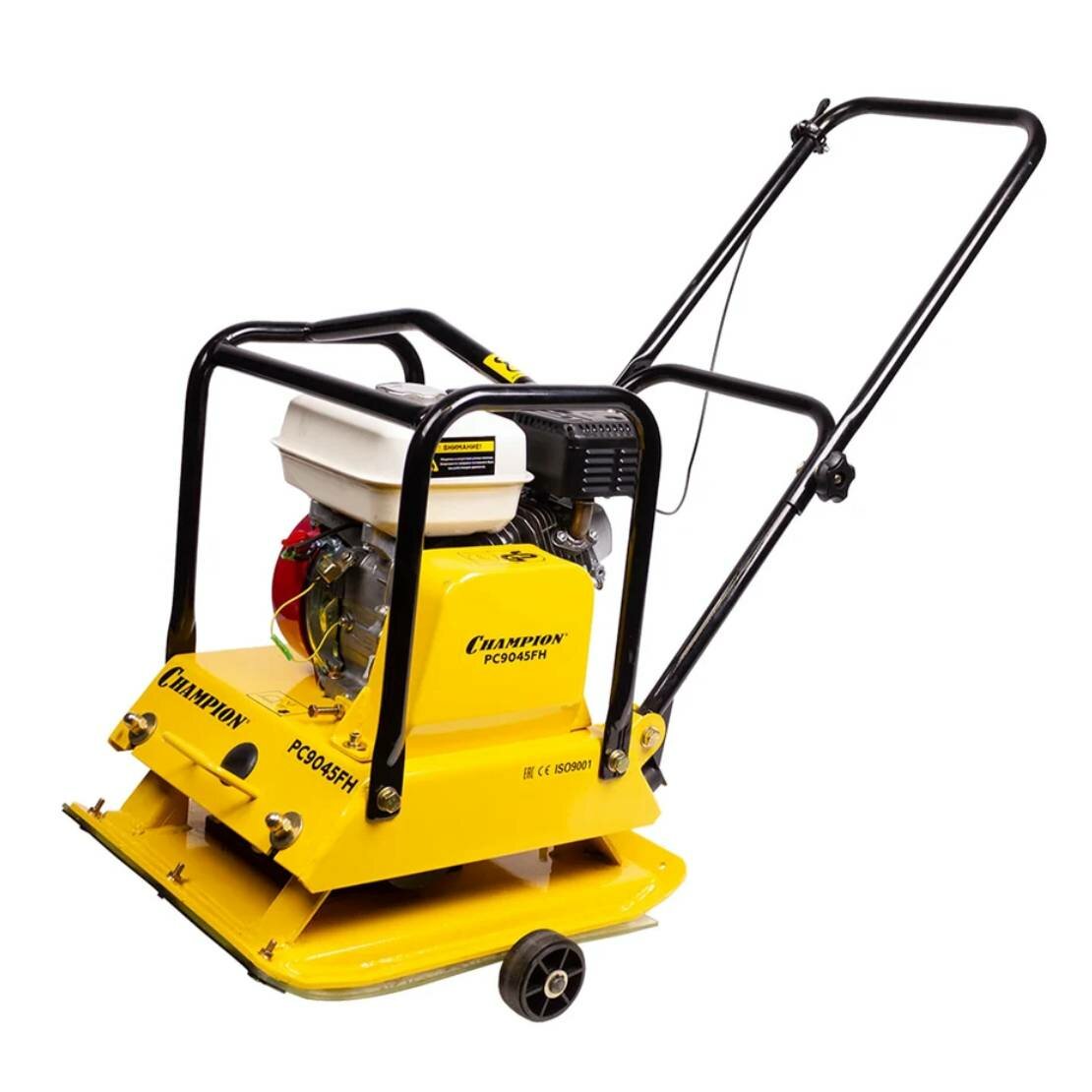 Виброплита бензиновая CHAMPION PC9045FH, 4-тактный, 4 кВт (5,5 л. с.), 15 кН, бак 3.6 л, 2.1 л/ч, картер 0.6 л, желтый