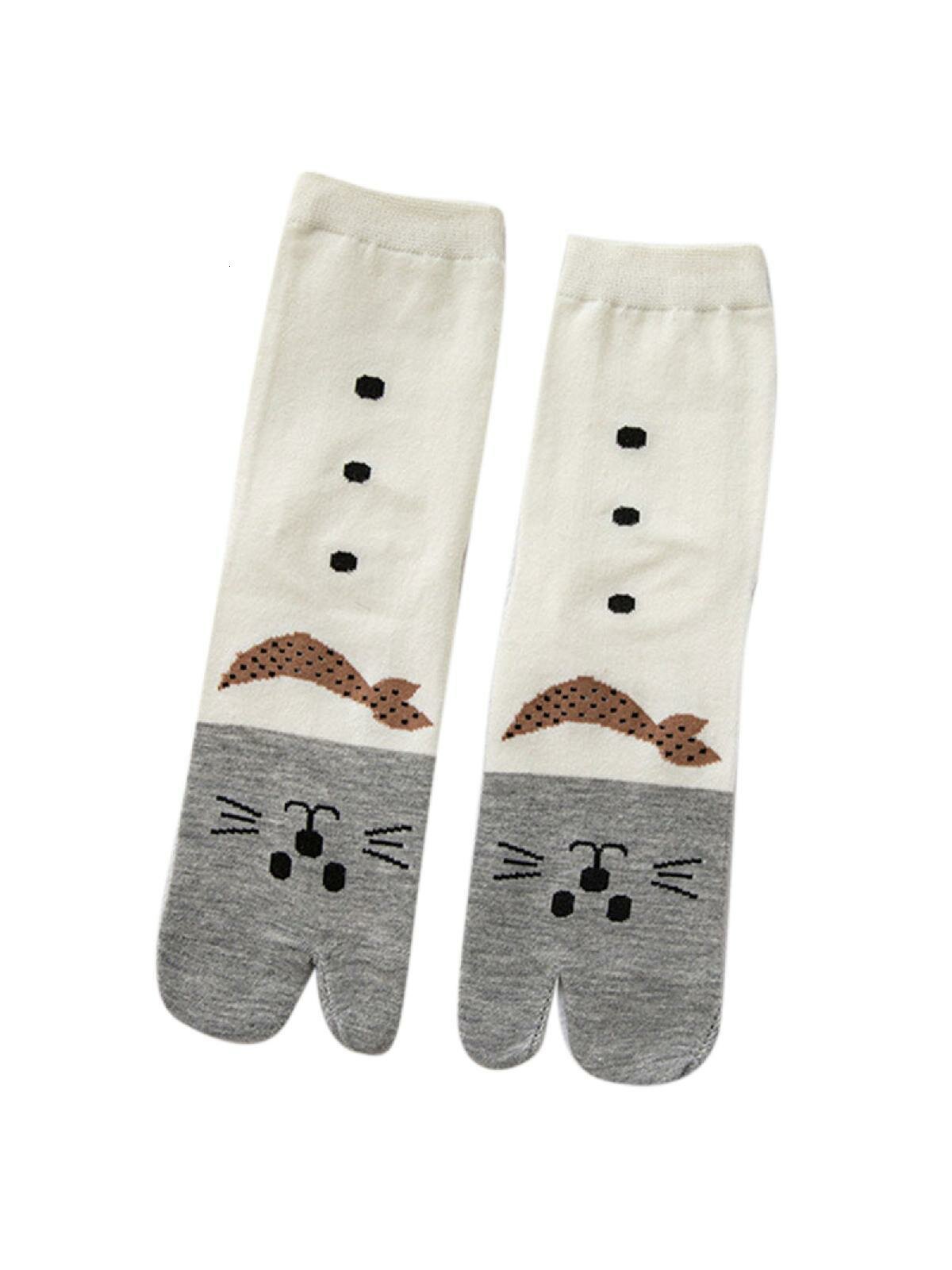 Женские носки таби с кошками, Белый