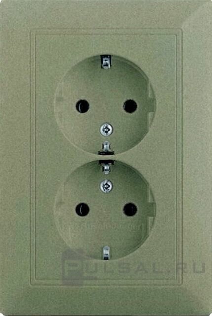 Розетка ABB с заземляющим контактом двойная встроенный монтаж без шторок пластмасса шампань