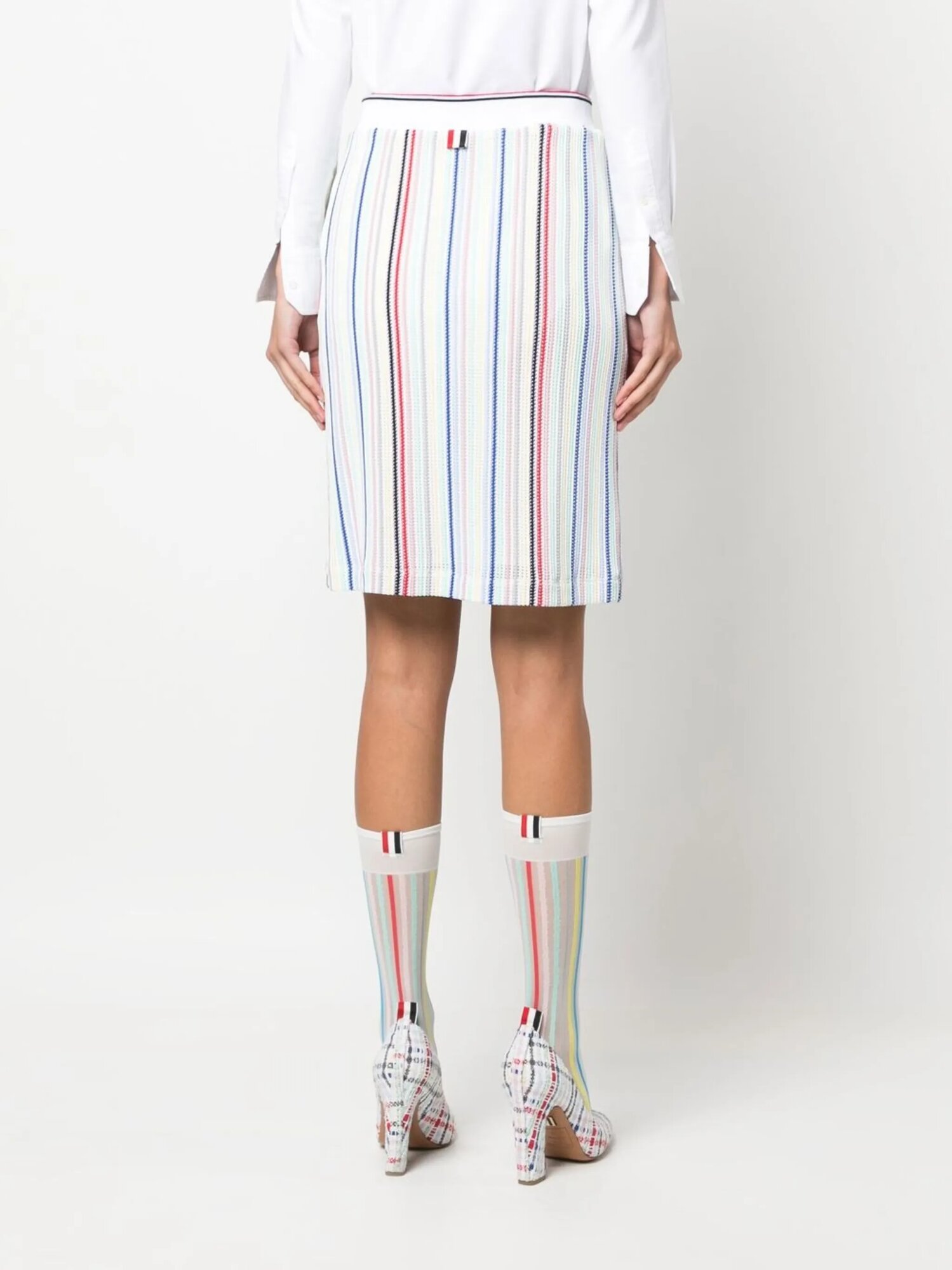 Юбка THOM BROWNE Striped straight skirt, размер 44, бежевый/белый — фото 1