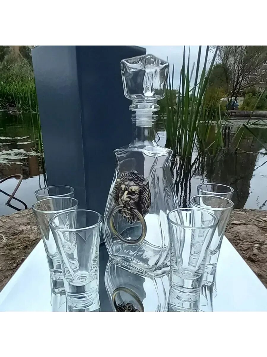 Графин большой Лев 500мл+ 6 стопок высоких 50мл в подарочной