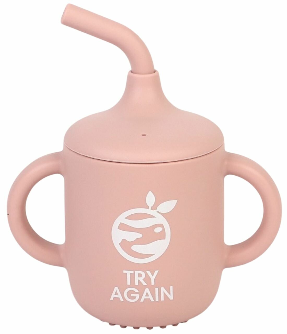 Детский силиконовый поильник-непроливайка "Try again", кружка для малышей с 2 удобными закругленными ручками, съемной крышкой и трубочкой, цвет, 200 мл, цвет розовый