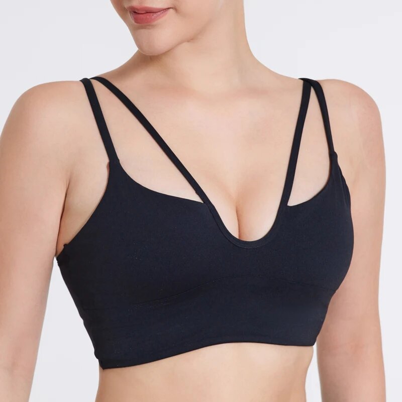 Топ для йоги с двойными бретелями и подкладкой для груди, женское спортивное нижнее белье, тонкий бюстгальтер для фитнеса с V-образным вырезом и бретелями, для йоги и красоты спины. размер,48/XL