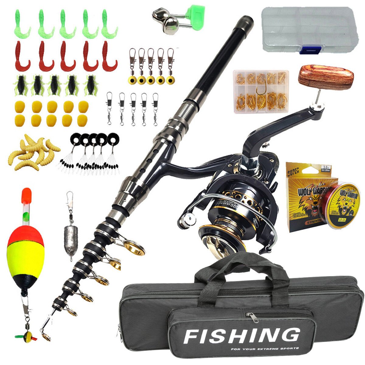 Набор рыболовных снастей, длинная приманка, морская удочка, катушка, полный набор, мягкая приманка, минноу, крючок, леска, оптовая продажа на Temu