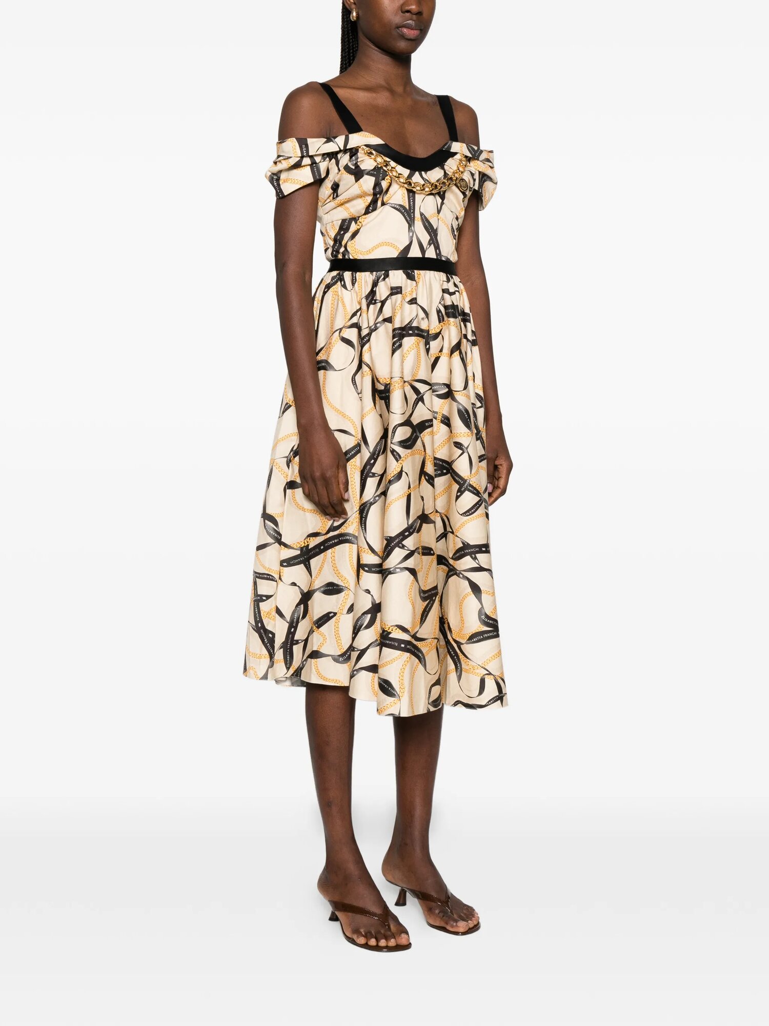 Платье Elisabetta Franchi Ruffled midi dress, размер 44, разноцветный — фото 1