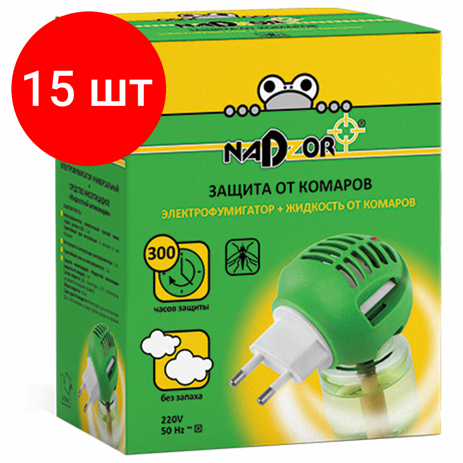 Комплект 15 шт, Средство от насекомых фумигатор + жидкость NADZOR (Надзор), 30 ночей, IKL 001H