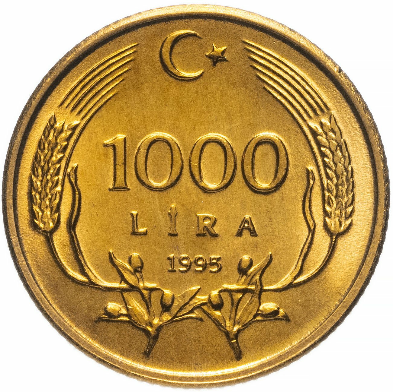Турция 1000 лир lira 1995, Латунь, в сохранности UNC