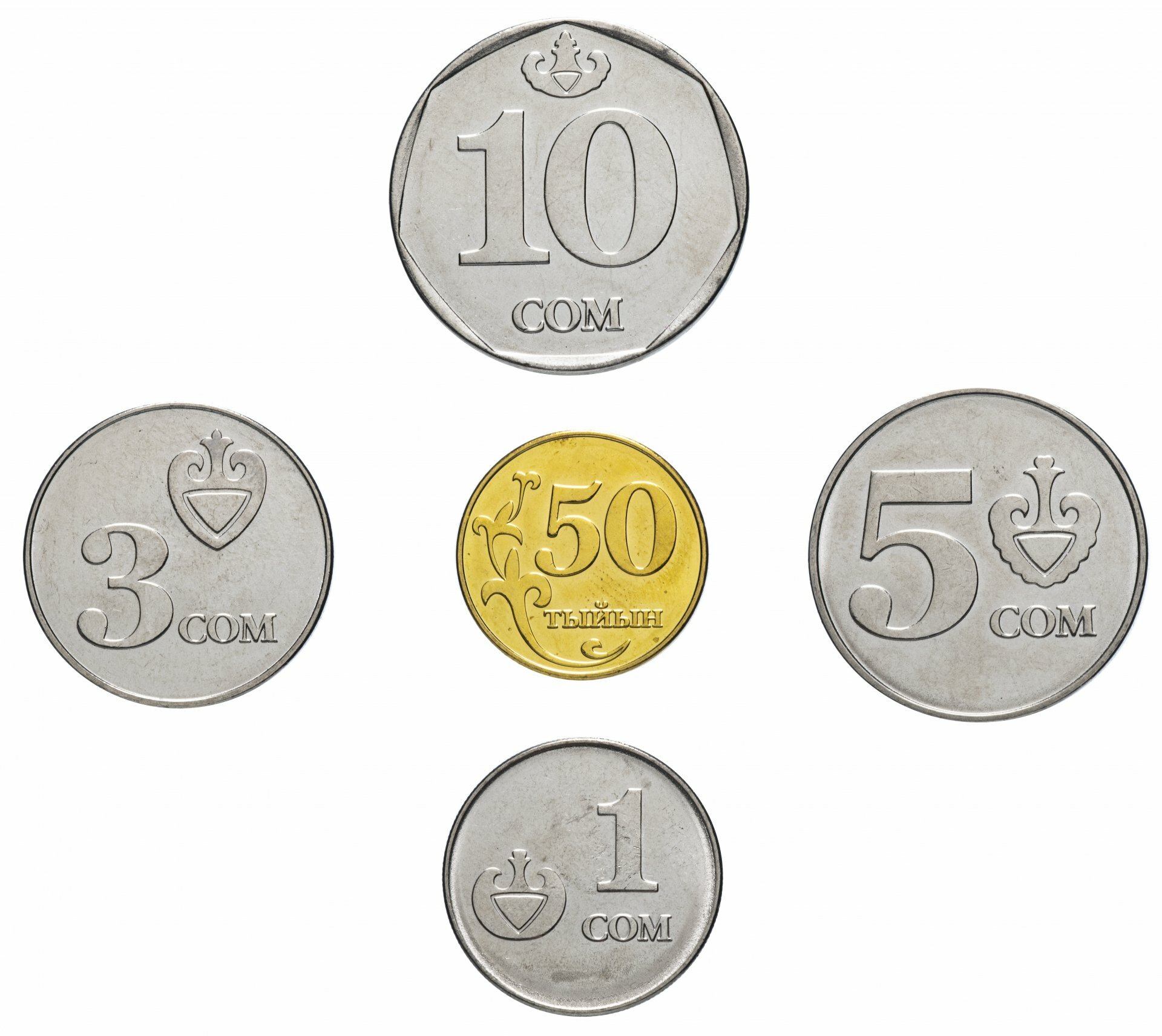 Кыргызстан набор монет 2008-2009 5 штук, Сталь, в сохранности AU-UNC