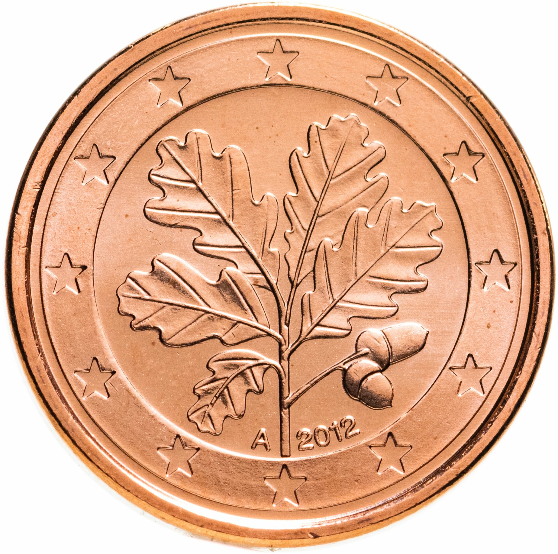 Германия 1 евроцент cent 2012 Двор A, Сталь, в сохранности UNC